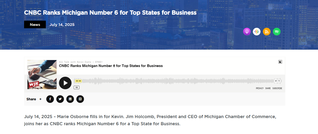 WJR Radio: Jim Holcomb interview – Rankings on top states for business ...