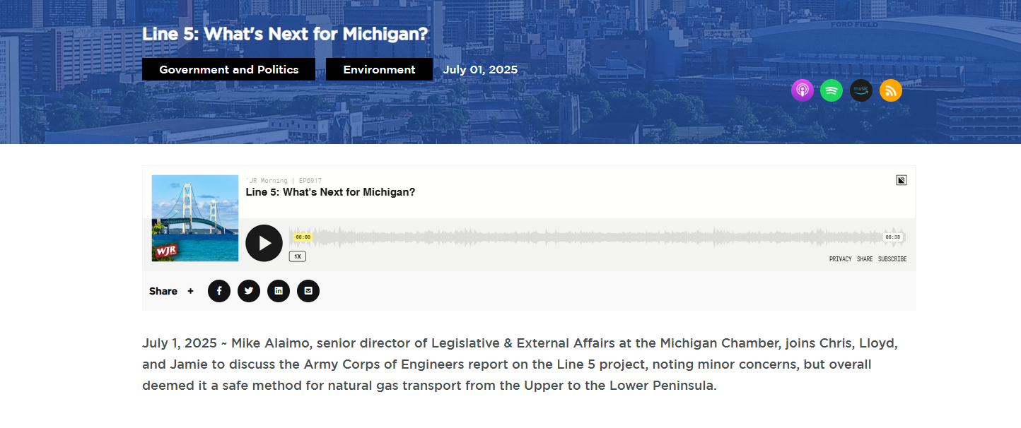 WJR Radio: What’s next for Michigan’s Line 5? - MI Chamber